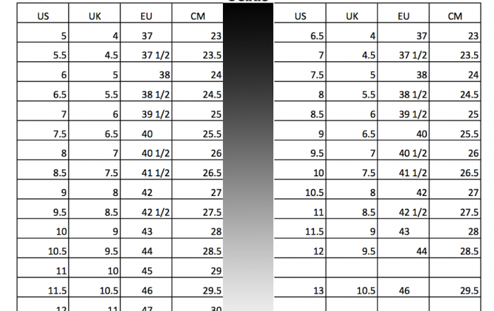 Shoes Size Conversion Chart - Soleracks