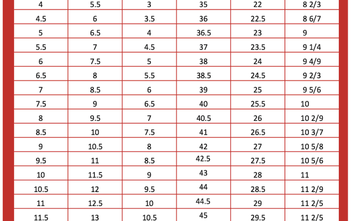 Shoes Size Conversion Chart - Soleracks