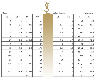 Saint Laurent Shoes Size Chart Conversion - Soleracks
